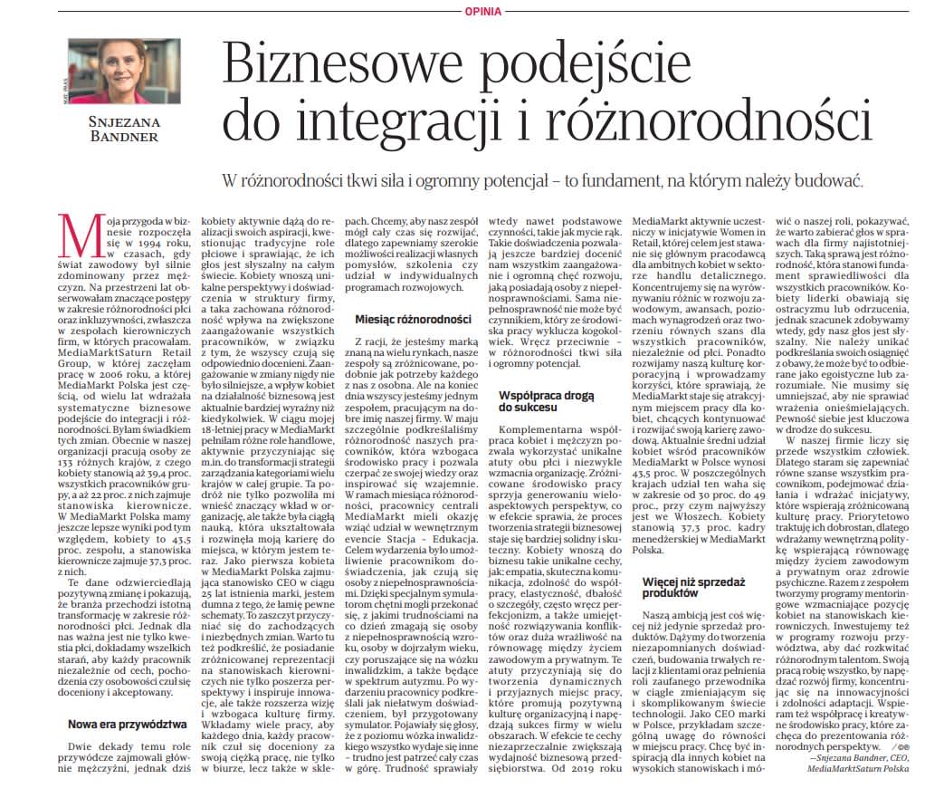 Snjezana Bandner w dodatku Rzeczpospolita Biznes