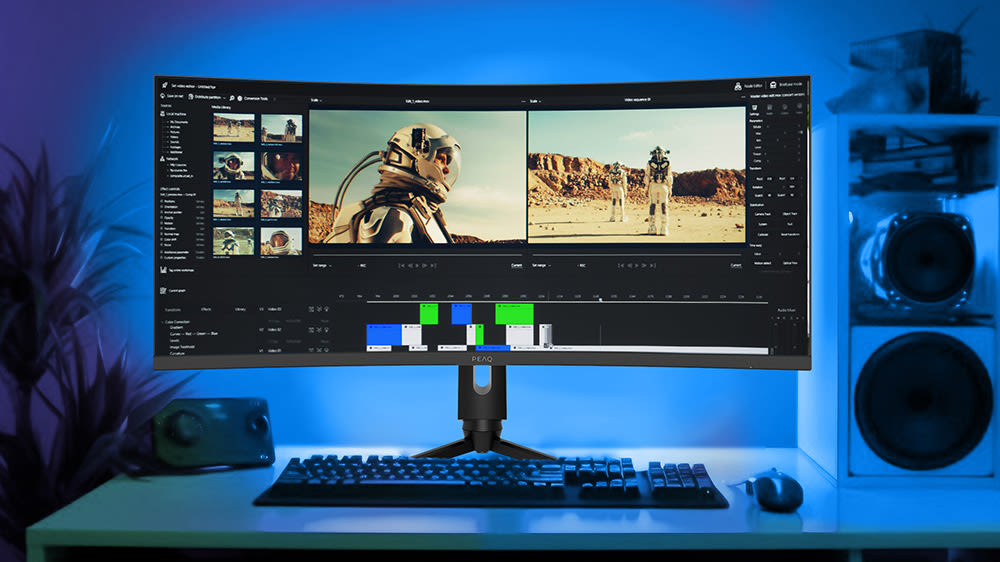 PEAQ PMO G341-CWQK Curved Gaming Monitor, 34 Zoll UWQHD, 165Hz, 1ms ...